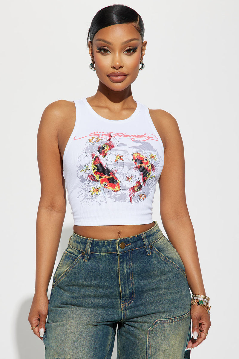 Ed Hardy Koi Fish Tank Top - White | Fashion Nova, Screens Tops and ...
