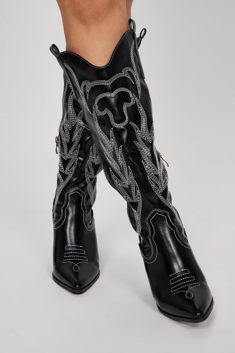Moving Along Cowboy Boots - Black | Fashion Nova, Shoes | Fashion Nova