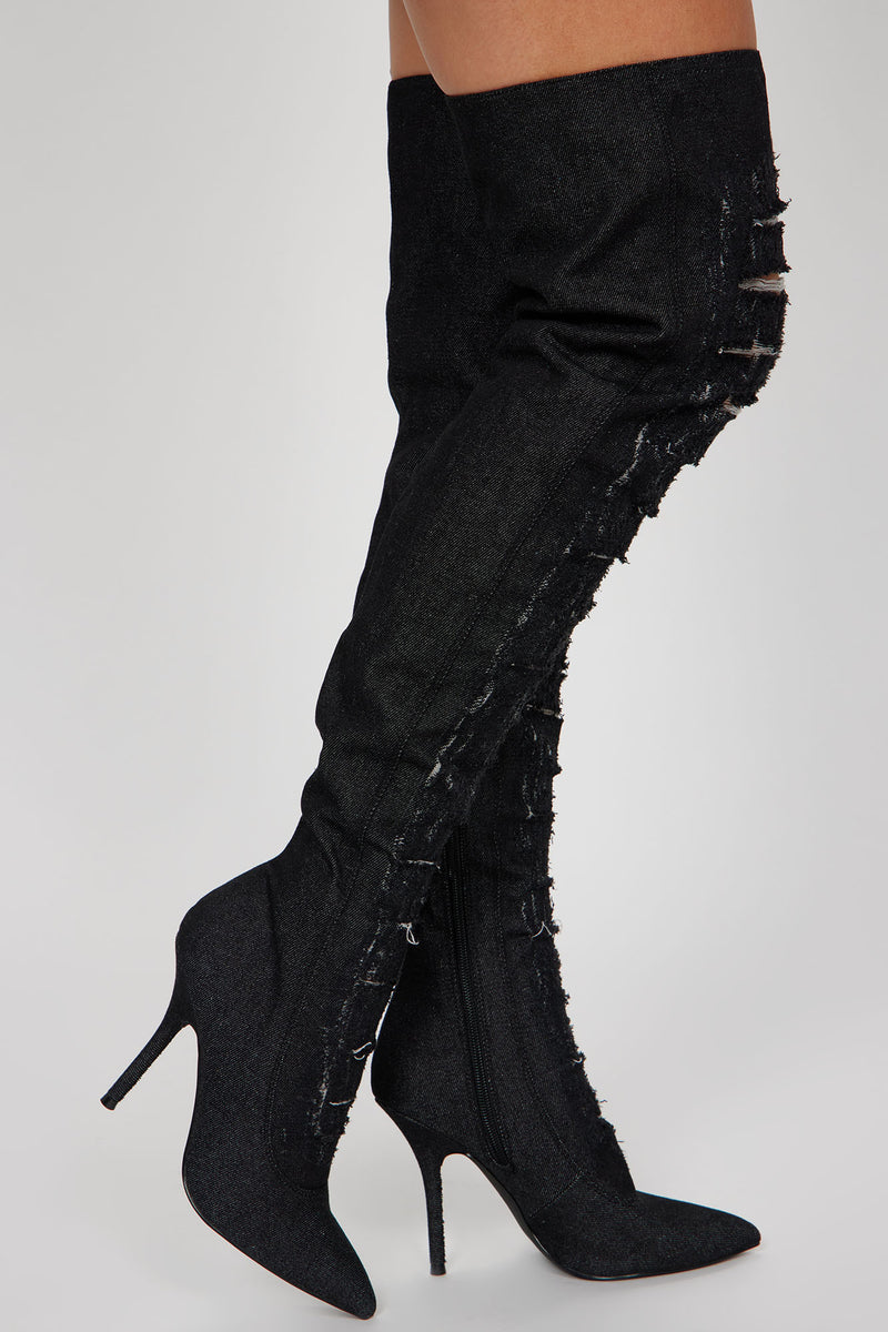 Leighton Distressed Denim Boots - Dark Wash | Fashion Nova, Shoes ...