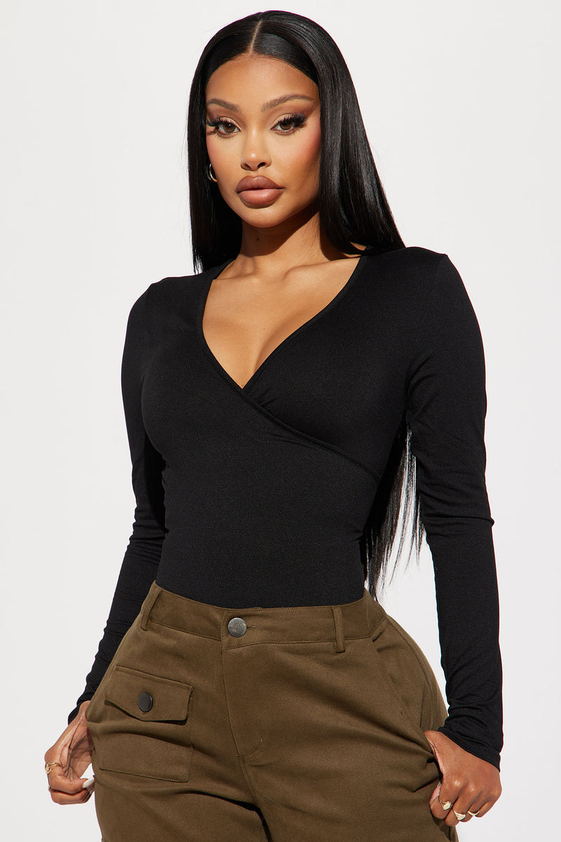 Bonnie Surplice Bodysuit Black Fashion Nova Bodysuits Fashion Nova