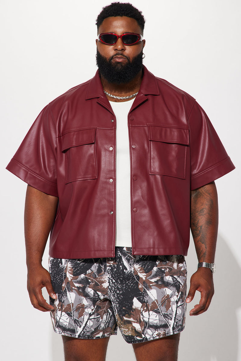 High Stepper Faux Leather Button Up Shirt - Burgundy | Fashion Nova ...