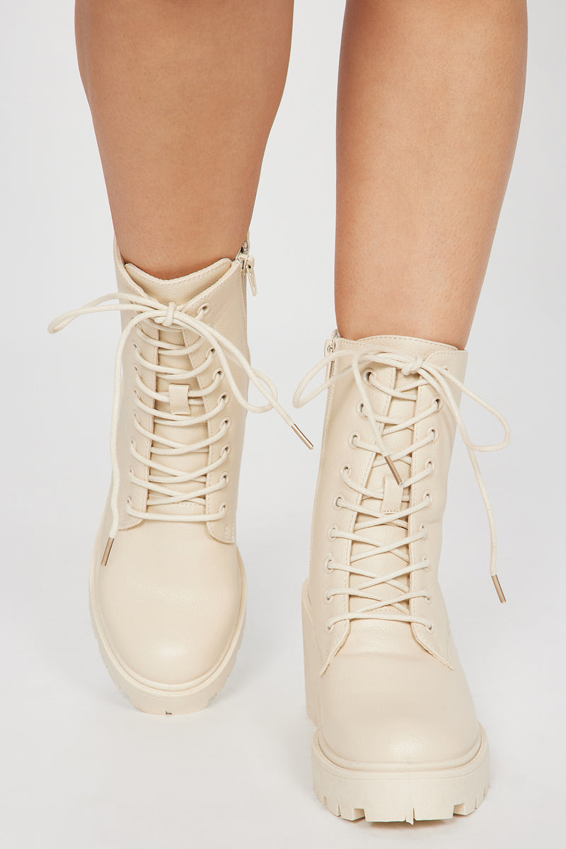 Dallas Lace Up Combat Booties - Off White | Fashion Nova, Shoes ...