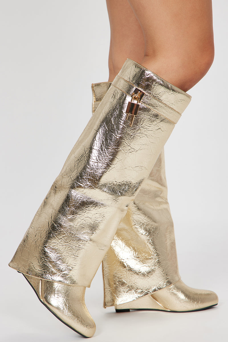 Ultimate Flirt Overlay Boots - Gold | Fashion Nova, Shoes | Fashion Nova