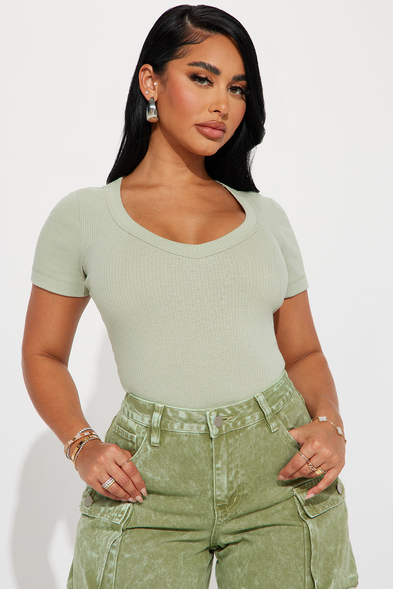 Irene Ribbed Baby Tee - Sage | Fashion Nova, Basic Tops & Bodysuits | Fashion Nova