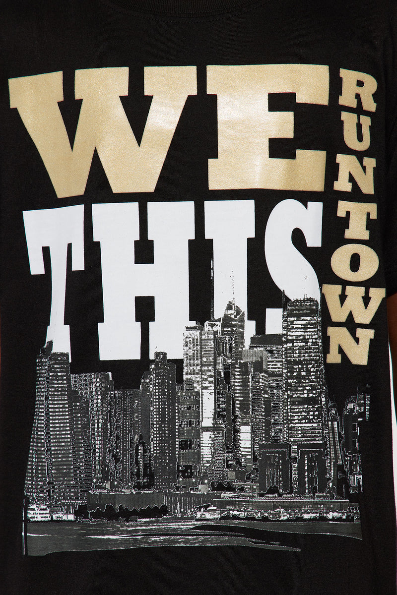 Mini Metallic We Run This Town Short Sleeve Tee - Black | Fashion Nova ...