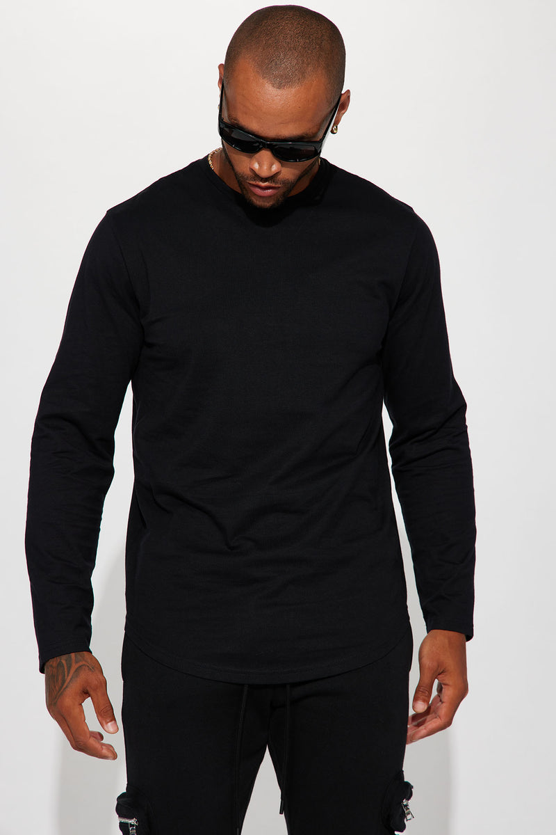 Essential Long Sleeve Scallop Tee - Black | Fashion Nova, Mens Tees ...