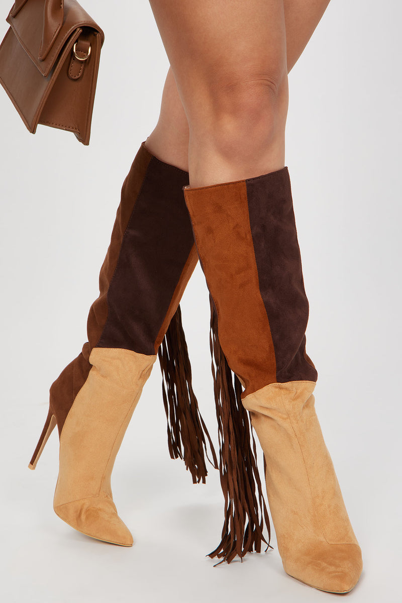 Very Inspired Knee High Fringe Boots - Multi Color | Fashion Nova ...