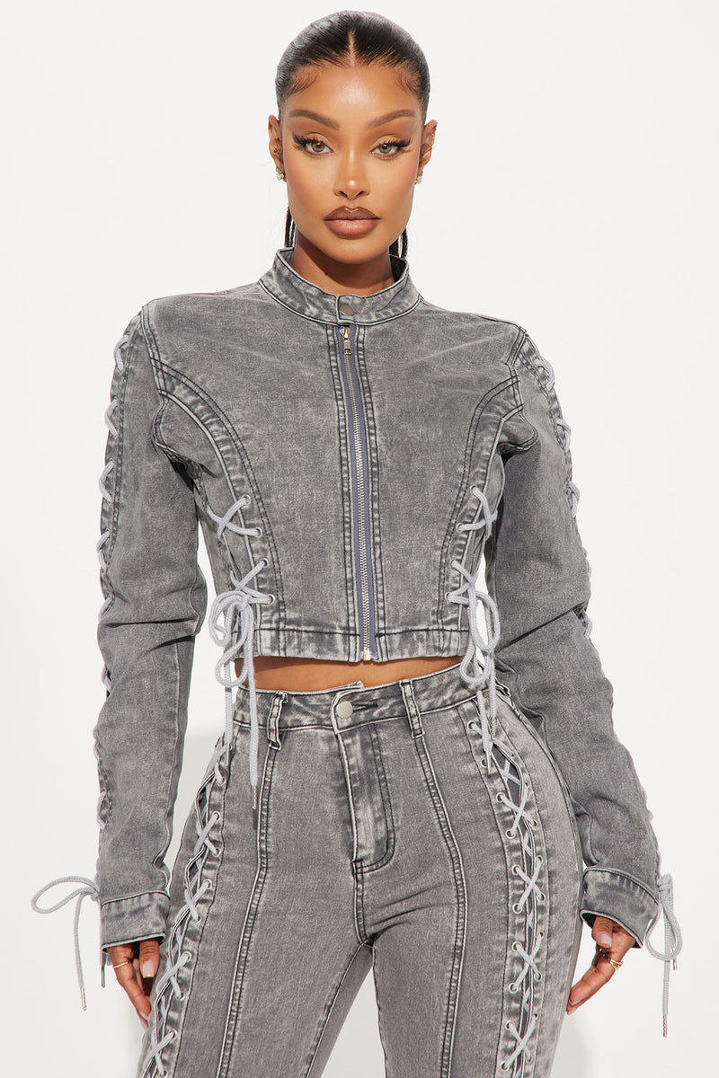Boo Thang Lace Up Denim Jacket - Grey | Fashion Nova, Jackets & Coats ...
