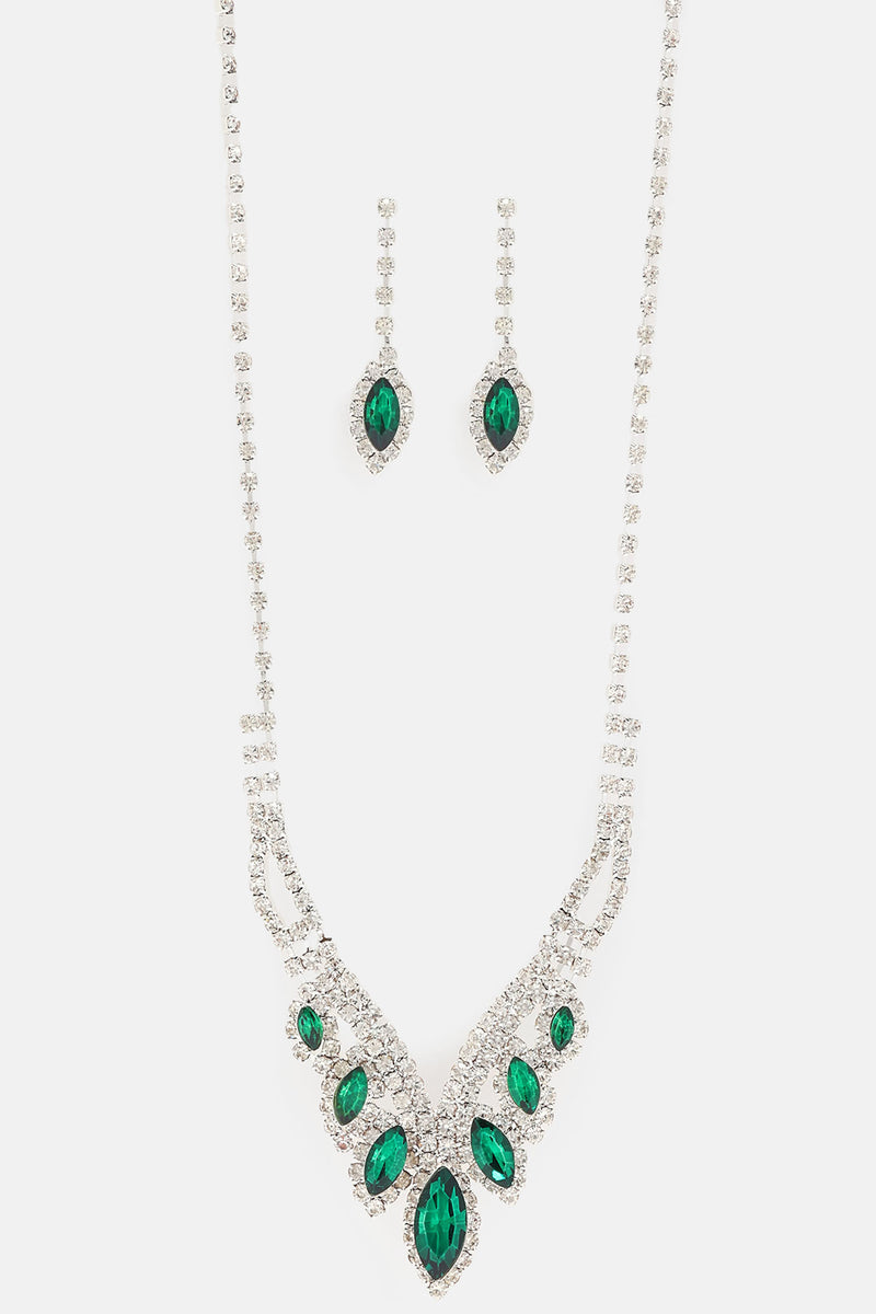 Rags To Riches Necklace And Earring Set - Silver/Green | Fashion Nova ...