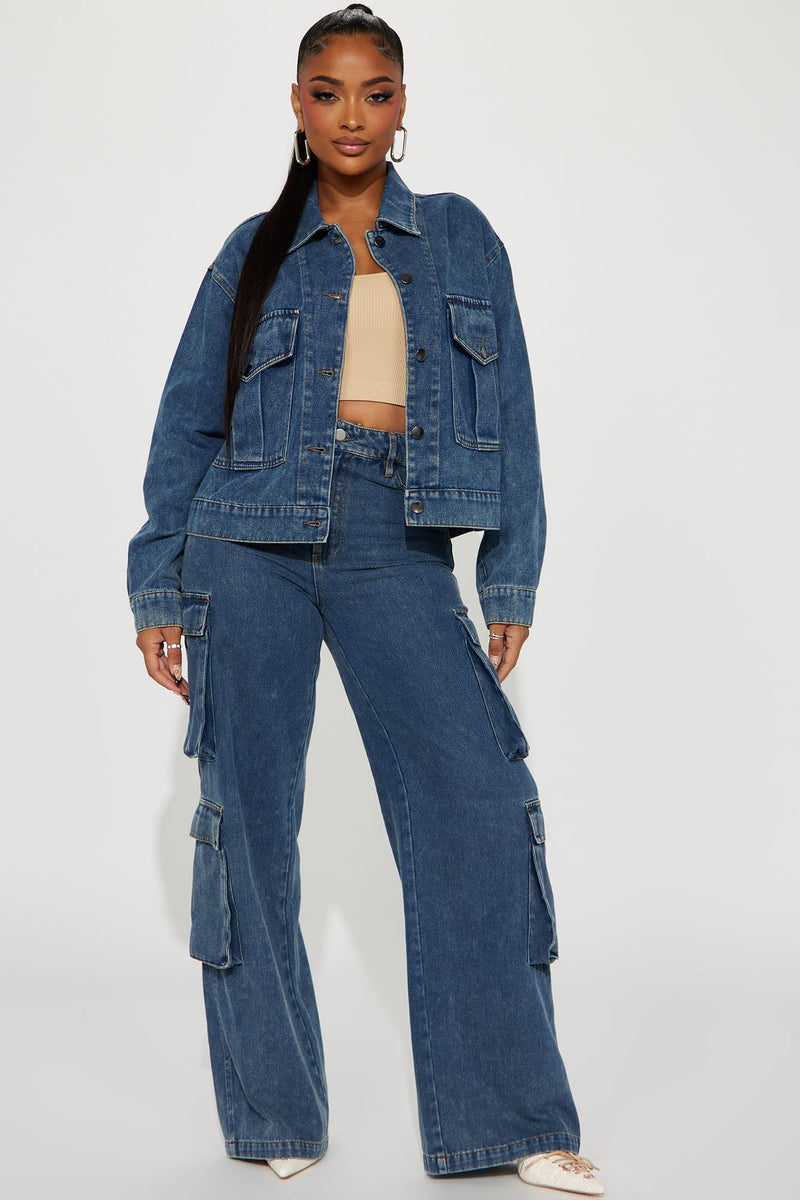 Kacie Denim Cargo Pant Set - Dark Wash | Fashion Nova, Matching Sets ...