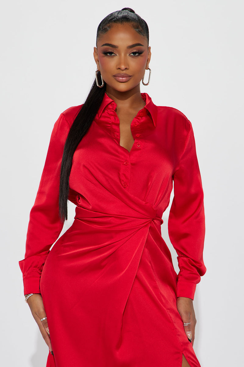 Isabella Satin Midi Dress - Red | Fashion Nova, Dresses | Fashion Nova