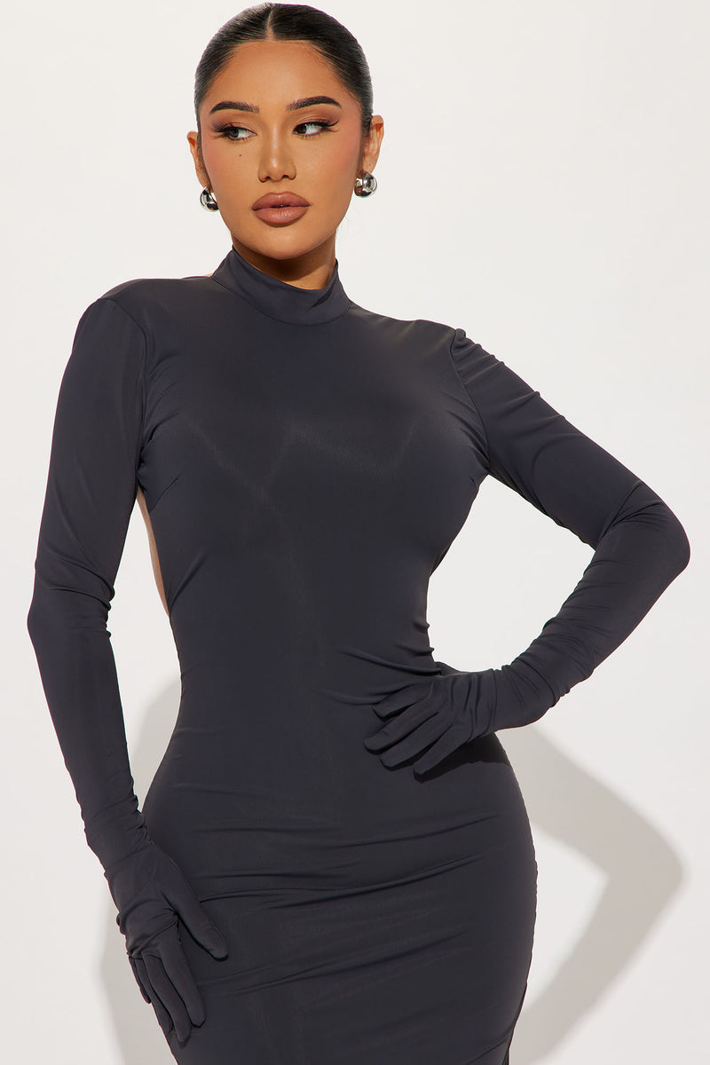 Cloe Backless Gloved Maxi Dress - Charcoal | Fashion Nova, Dresses ...