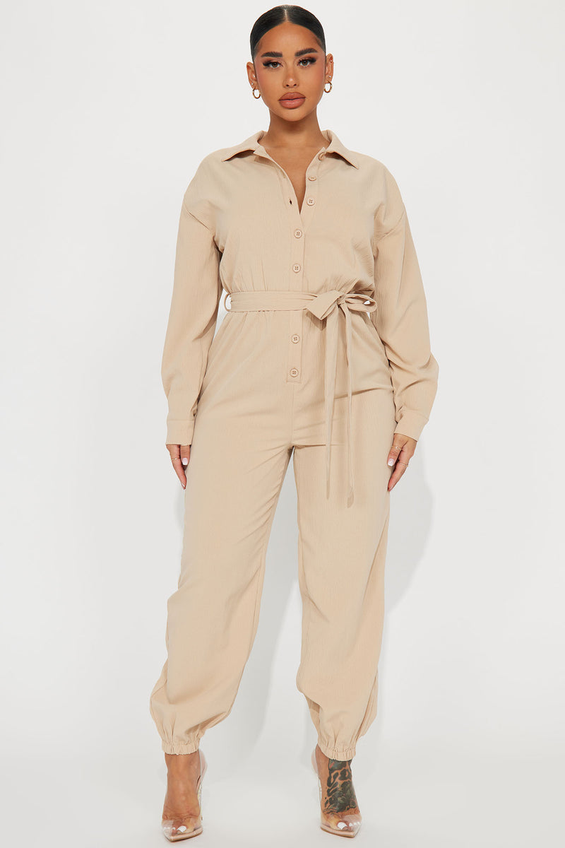 All Fax Jumpsuit - Beige | Fashion Nova, Jumpsuits | Fashion Nova