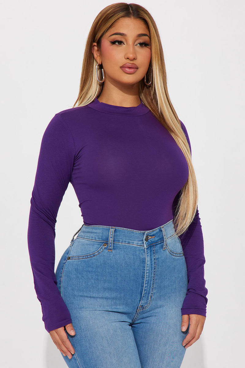 Melanie Mock Neck Bodysuit - Dark Purple | Fashion Nova, Basic Tops ...