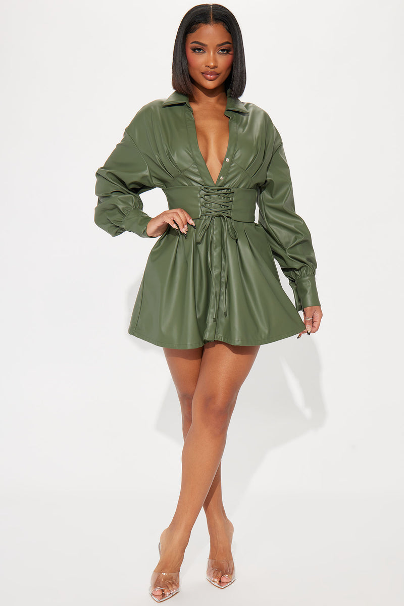 Bianca Faux Leather Mini Dress - Olive | Fashion Nova, Dresses ...