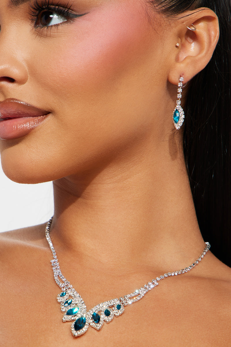 Rags To Riches Necklace And Earring Set - Silver/Blue | Fashion Nova ...
