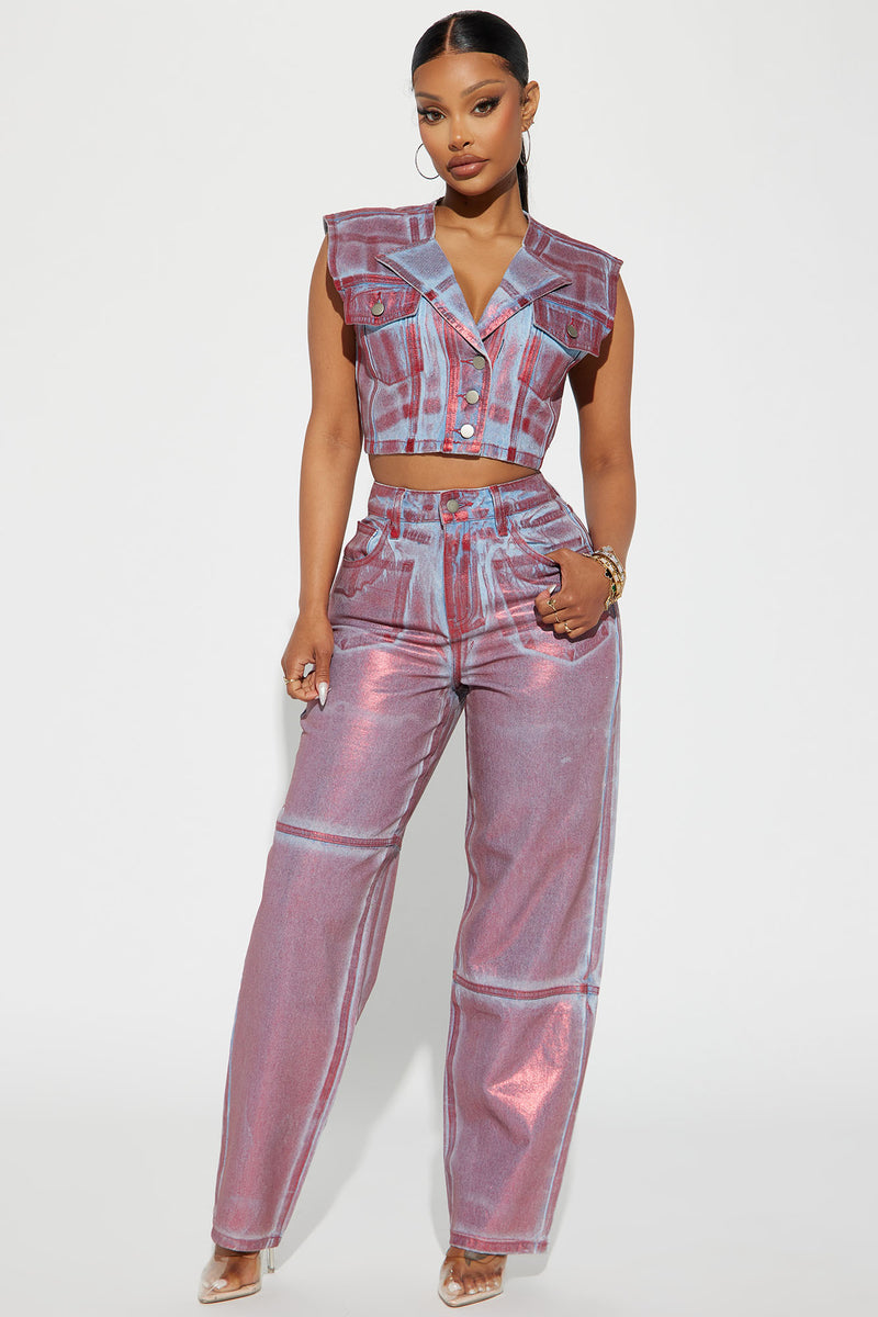 Rosa Non Stretch Straight Leg Metallic Jean - Red | Fashion Nova, Jeans ...