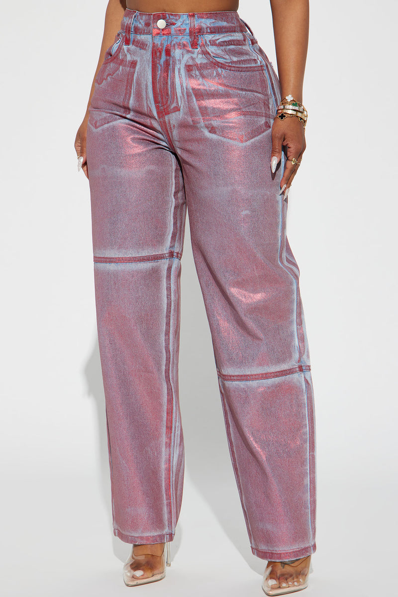Rosa Non Stretch Straight Leg Metallic Jean - Red | Fashion Nova, Jeans ...