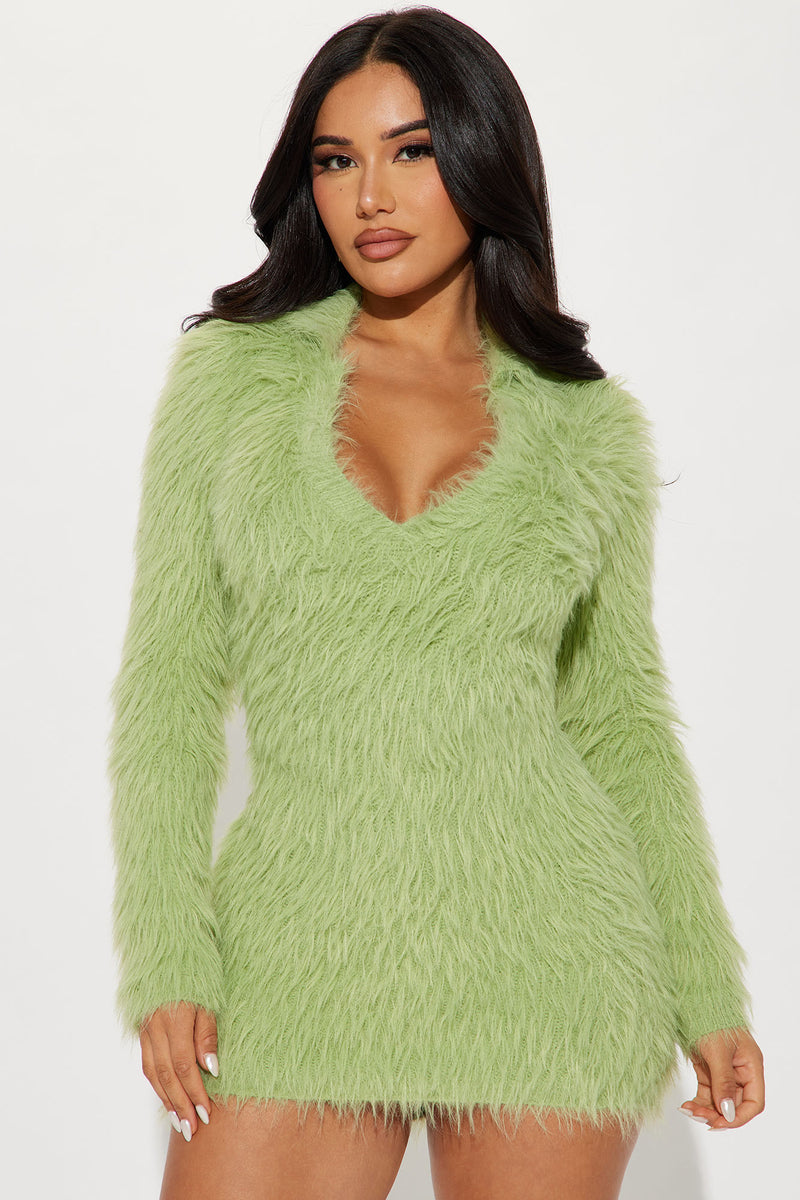 Liliana Fuzzy Sweater Mini Dress - Chartreuse | Fashion Nova, Dresses ...