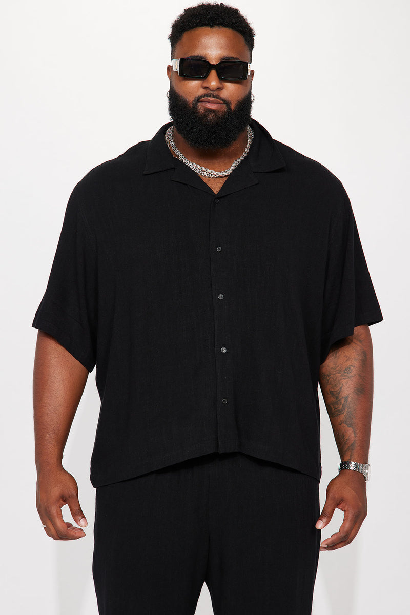 Solid Textured Linen Button Up Shirt - Black | Fashion Nova, Mens ...