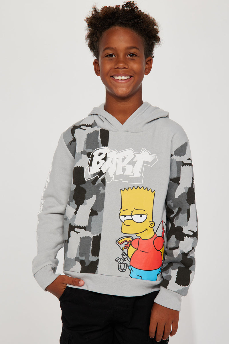 Mini Bart Simpson Panel Fleece Pullover Hoodie - Grey | Fashion Nova ...