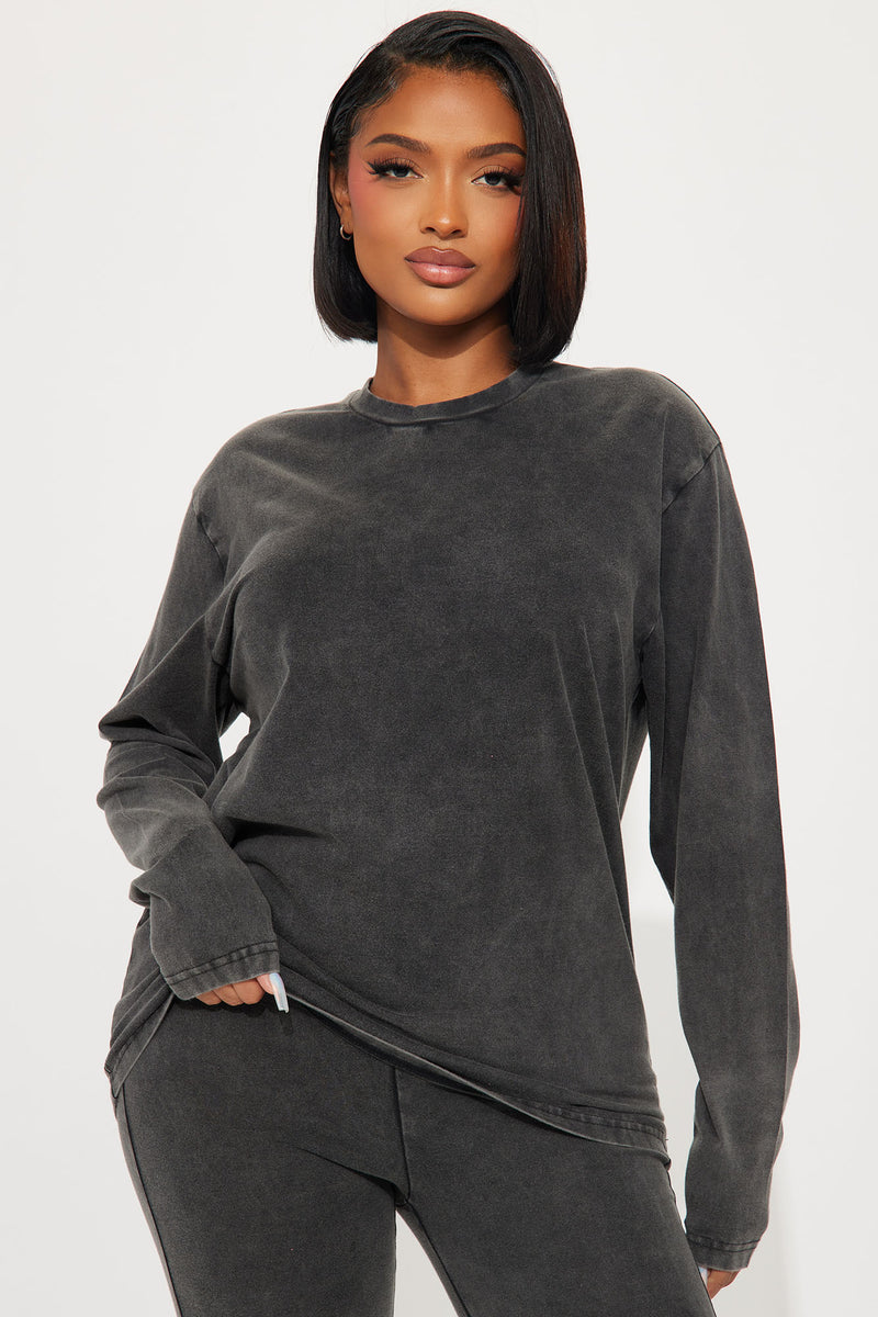 Stepping Out Mineral Wash Long Sleeve Legging Set - Charcoal | Fashion ...