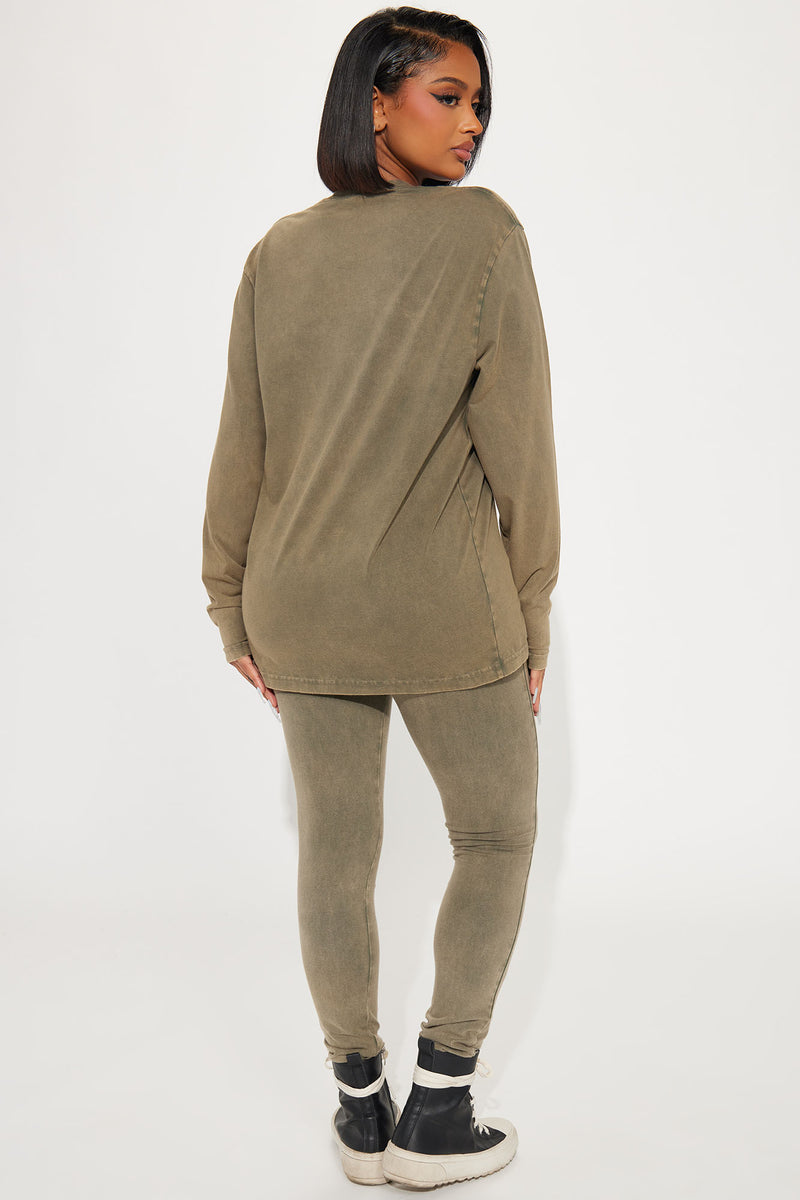 Stepping Out Mineral Wash Long Sleeve Legging Set - Olive | Fashion ...