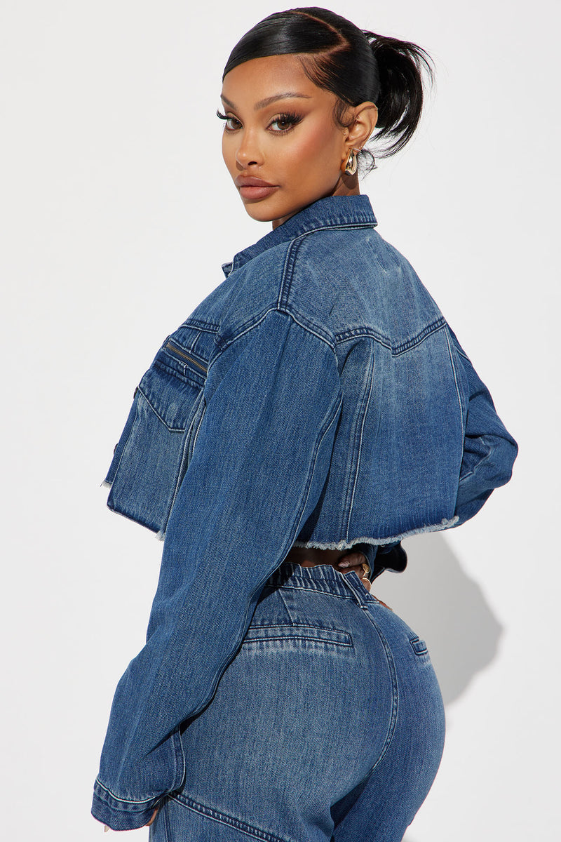 Devil In Disguise Cargo Denim Jacket - Medium Wash | Fashion Nova ...