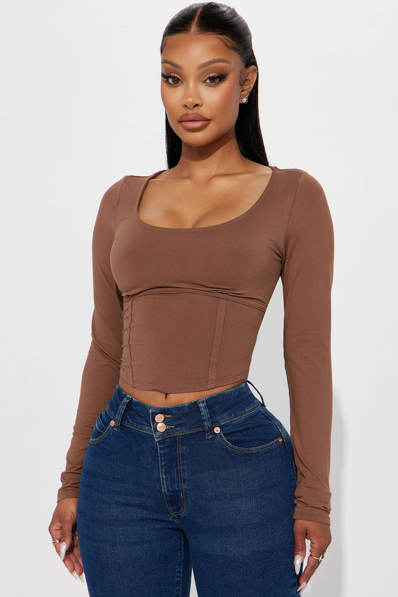 Angelica Scoop Neck Top Chestnut Fashion Nova Basic Tops