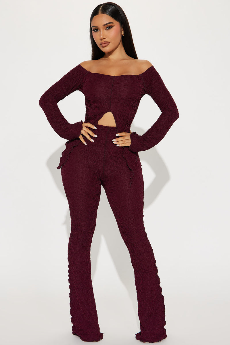 Salma Textured Pant Set - Burgundy | Fashion Nova, Matching Sets ...