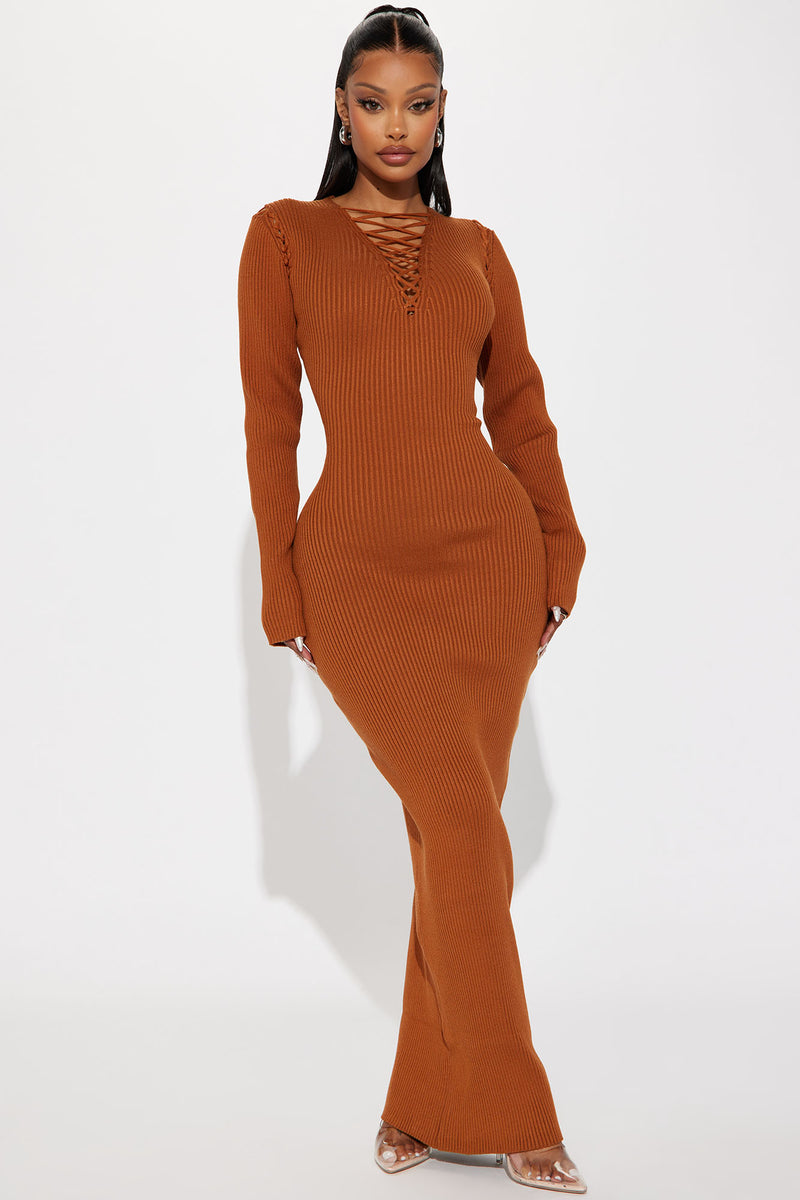 Sara Sweater Maxi Dress Cognac Fashion Nova Dresses Fashion Nova