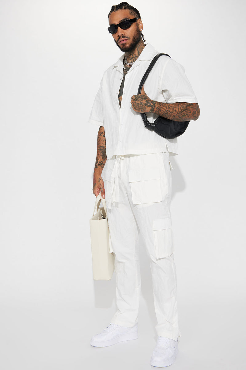 Lagos Textured Nylon Cropped Button Up Shirt - White | Fashion Nova ...