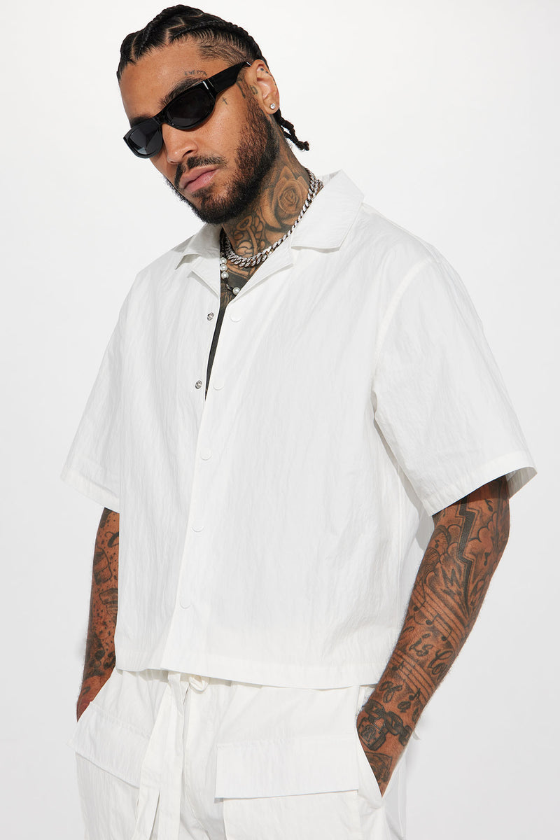 Lagos Textured Nylon Cropped Button Up Shirt - White | Fashion Nova ...