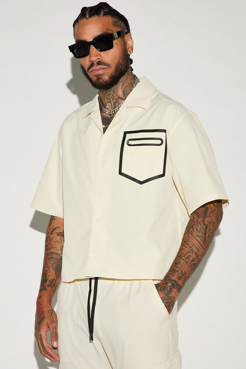 Catch A Body Cropped Button Up Shirt - Cream | Fashion Nova, Mens ...