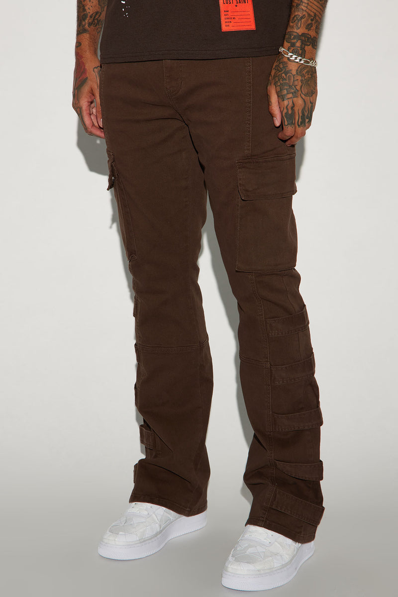 Cadell Stacked Slim Flare Cargo Pants - Dark Brown | Fashion Nova, Mens ...