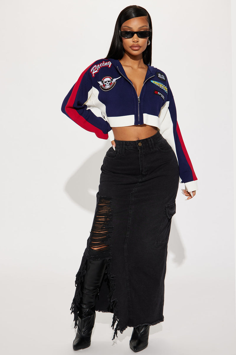 Rough Racer Moto Sweater - Navy/combo | Fashion Nova, Sweaters ...