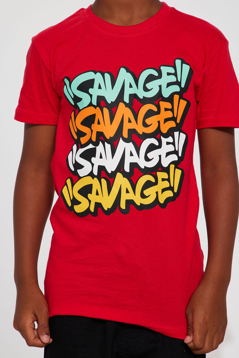 Mini Savage On Repeat Short Sleeve Tee - Red | Fashion Nova, Kids Tops & T-Shirts | Fashion Nova
