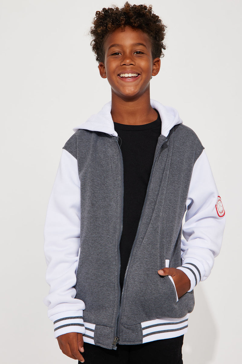 Mini In Session Fleece Varsity Jacket - Grey | Fashion Nova, Kids ...