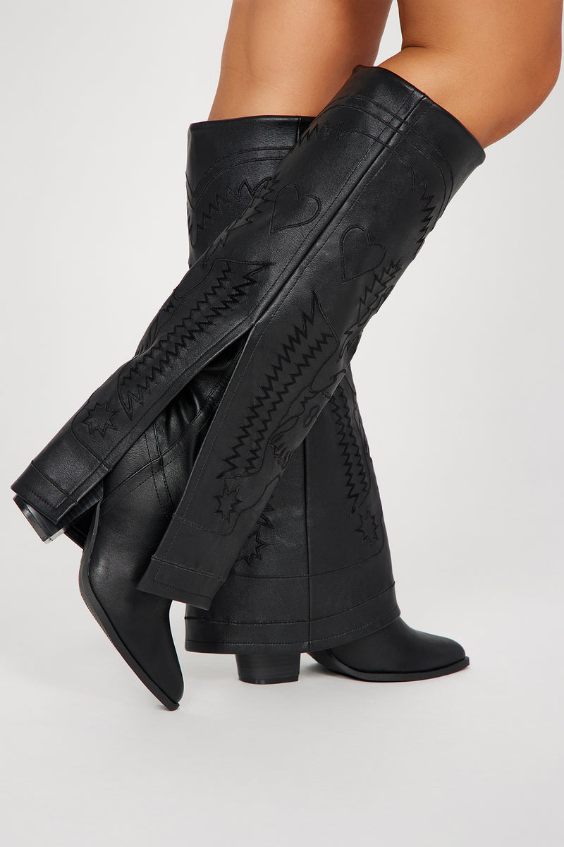 Keep Guessing Knee High Heeled Boots - Black | Fashion Nova, Shoes | Fashion Nova