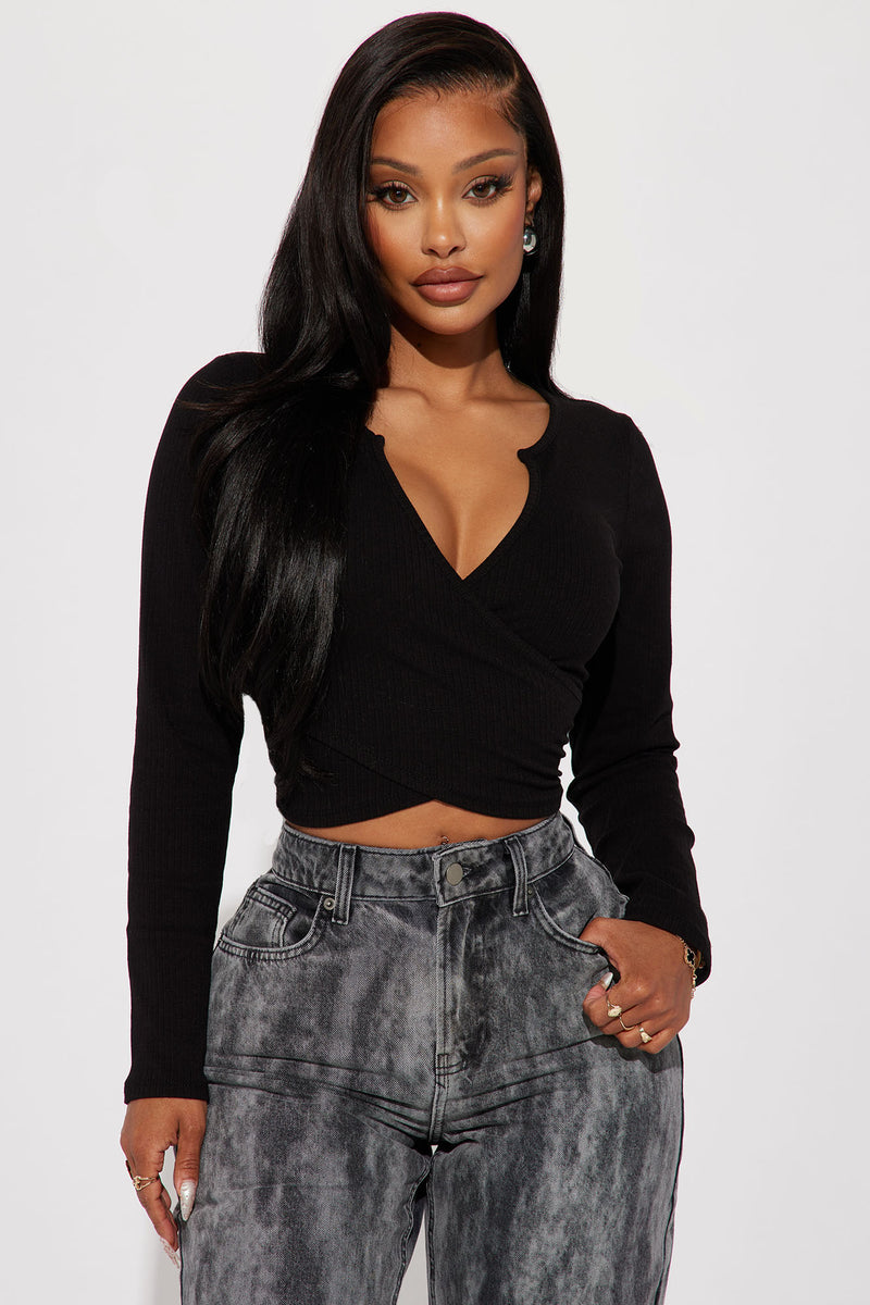 Katrina Long Sleeve Crop Top - Black | Fashion Nova, Basic Tops ...