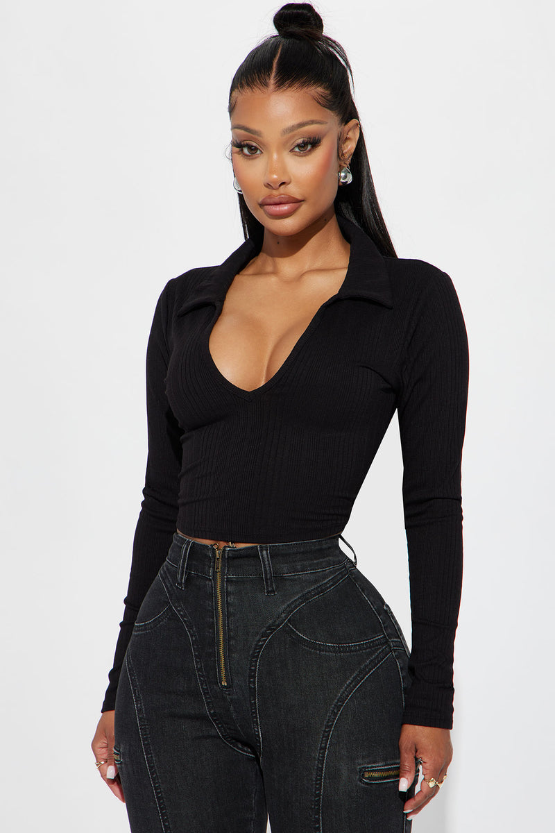 Amina Collared Top - Black | Fashion Nova, Knit Tops | Fashion Nova
