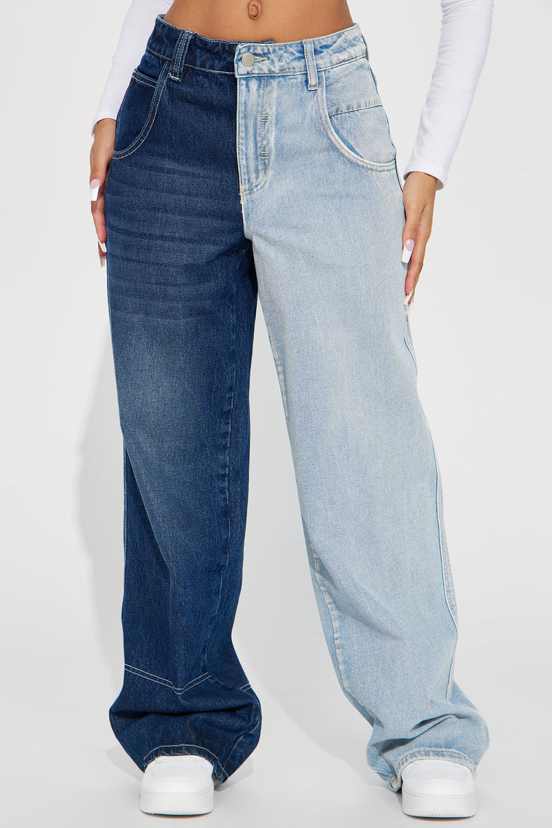Enough Said Two Tone Non Stretch Wide Leg Jean - Dark Wash | Fashion ...