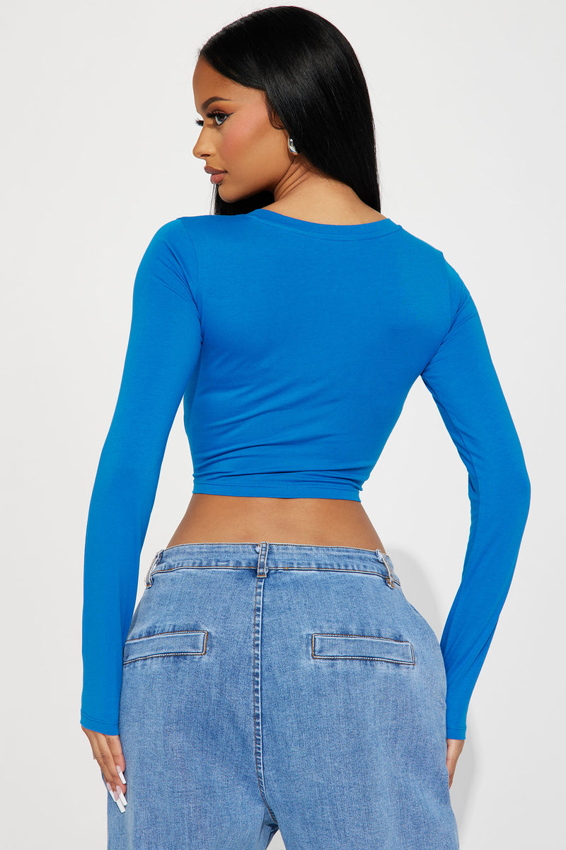 Carly V Neck Crop Long Sleeve Tee - Cobalt | Fashion Nova, Basic Tops ...