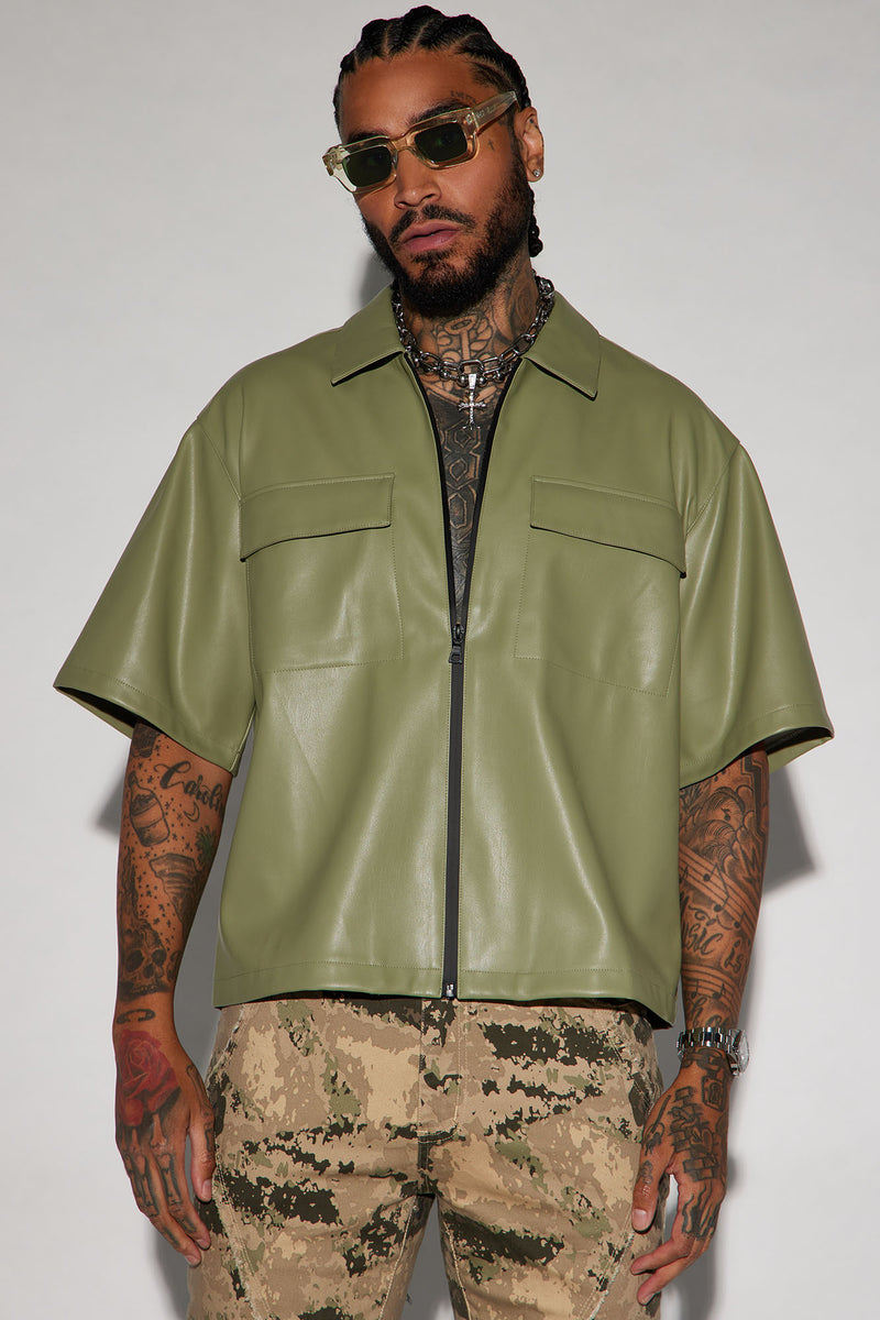 So Smooth Faux Leather Shirt Olive Fashion Nova Mens Shirts