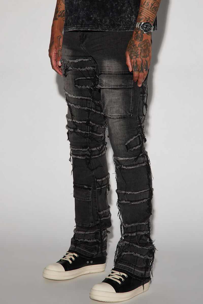 Cant See Me Fray Stacked Skinny Flare Jeans - Black | Fashion Nova ...