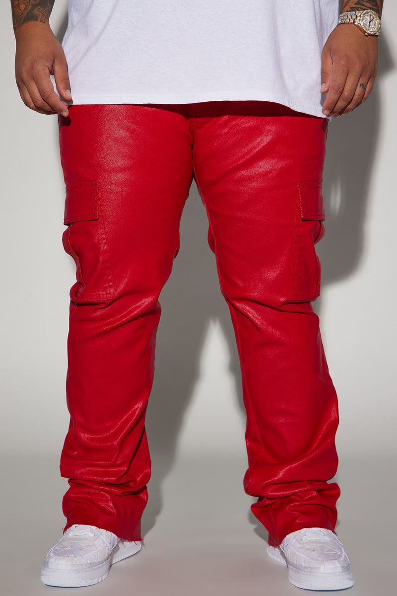Better Be Cargo Waxed Skinny Flared Pants - Red | Fashion Nova, Mens ...