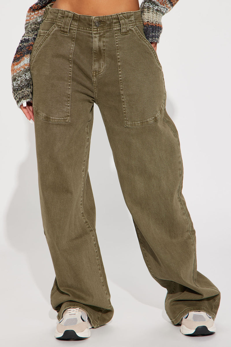 Genuinely Drop Waist Baggy Utility Jeans - Olive | Fashion Nova, Jeans ...