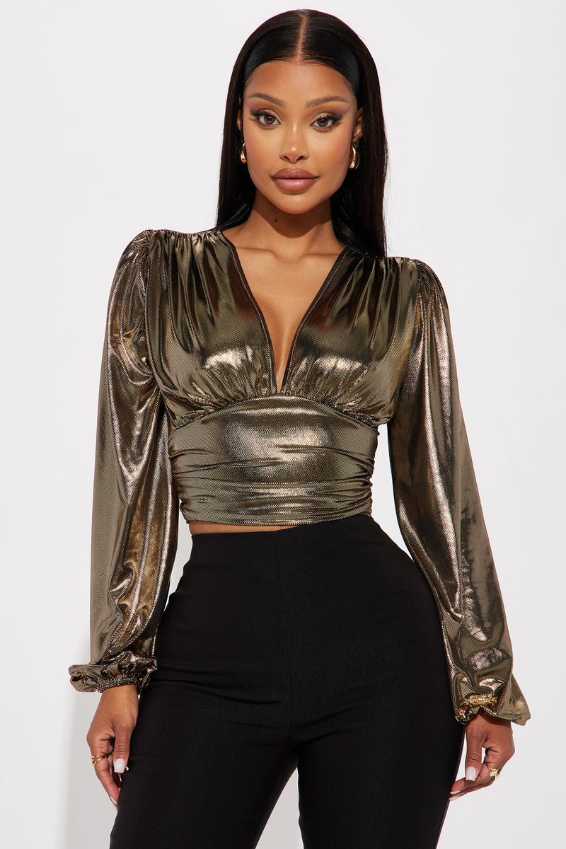 Heart Made Of Gold Metallic Top - Gold | Fashion Nova, Knit Tops ...
