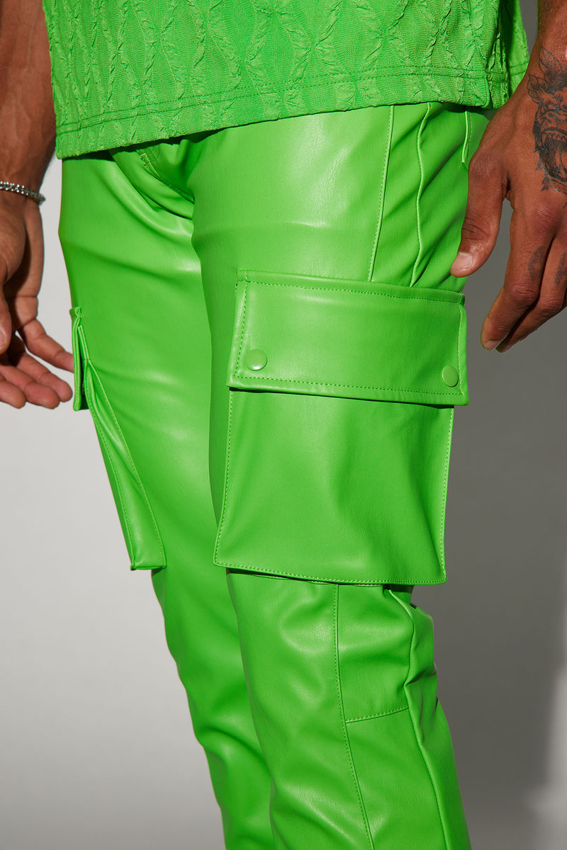 Finest Faux Leather Cargo Flare Pants - Green | Fashion Nova, Mens ...