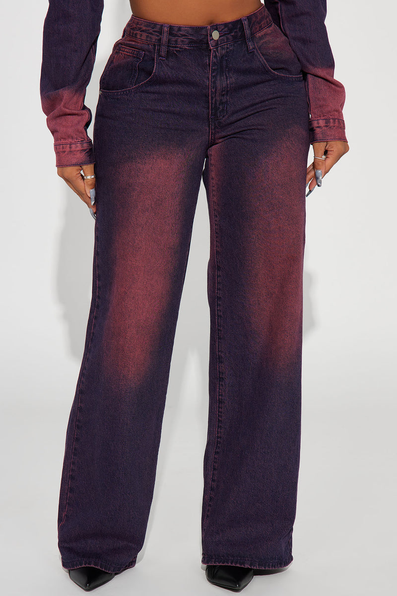 Never Going Back Tinted Non Stretch Wide Leg Jeans - Purple Tint ...